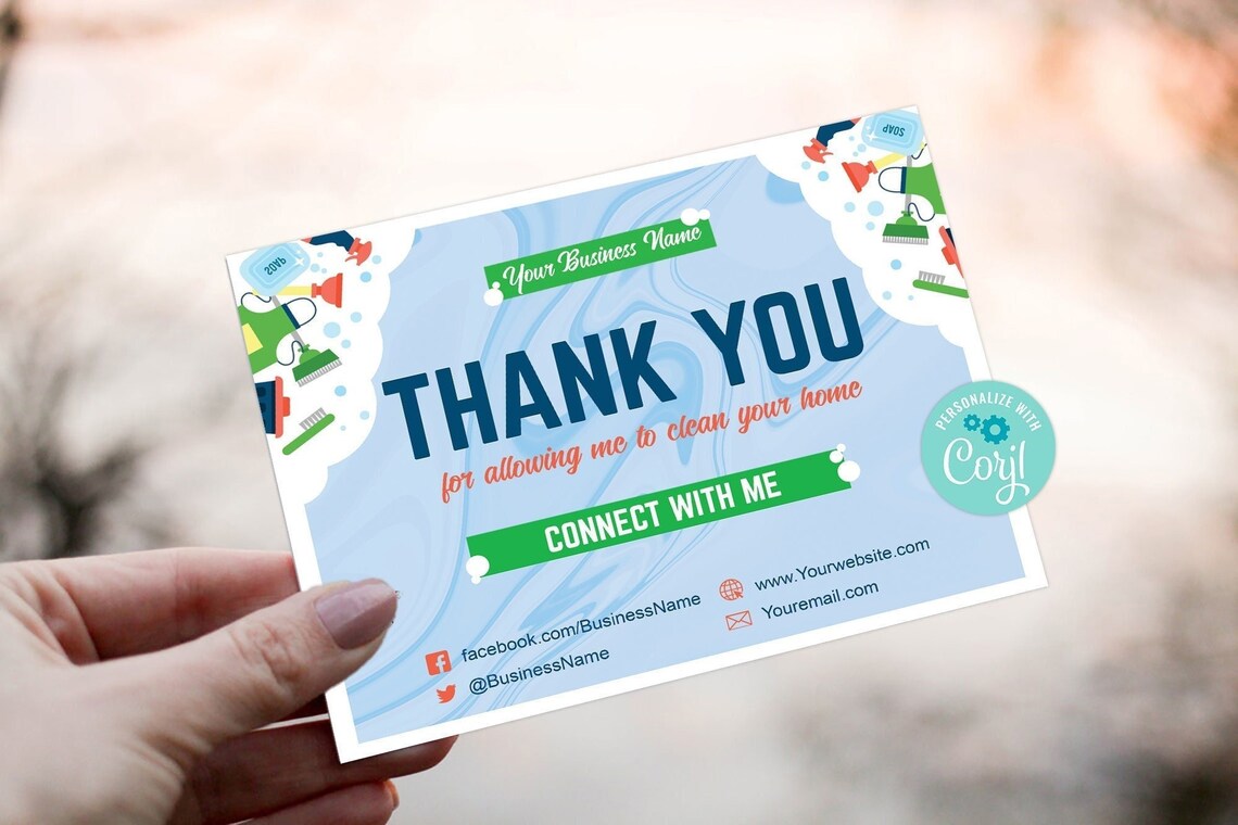 Cleaning Business Thank You Card Template Blue Printable - Etsy