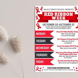 Editable Red Ribbon Week Itinerary Flyer, Drug Free Schools, School PTO ...