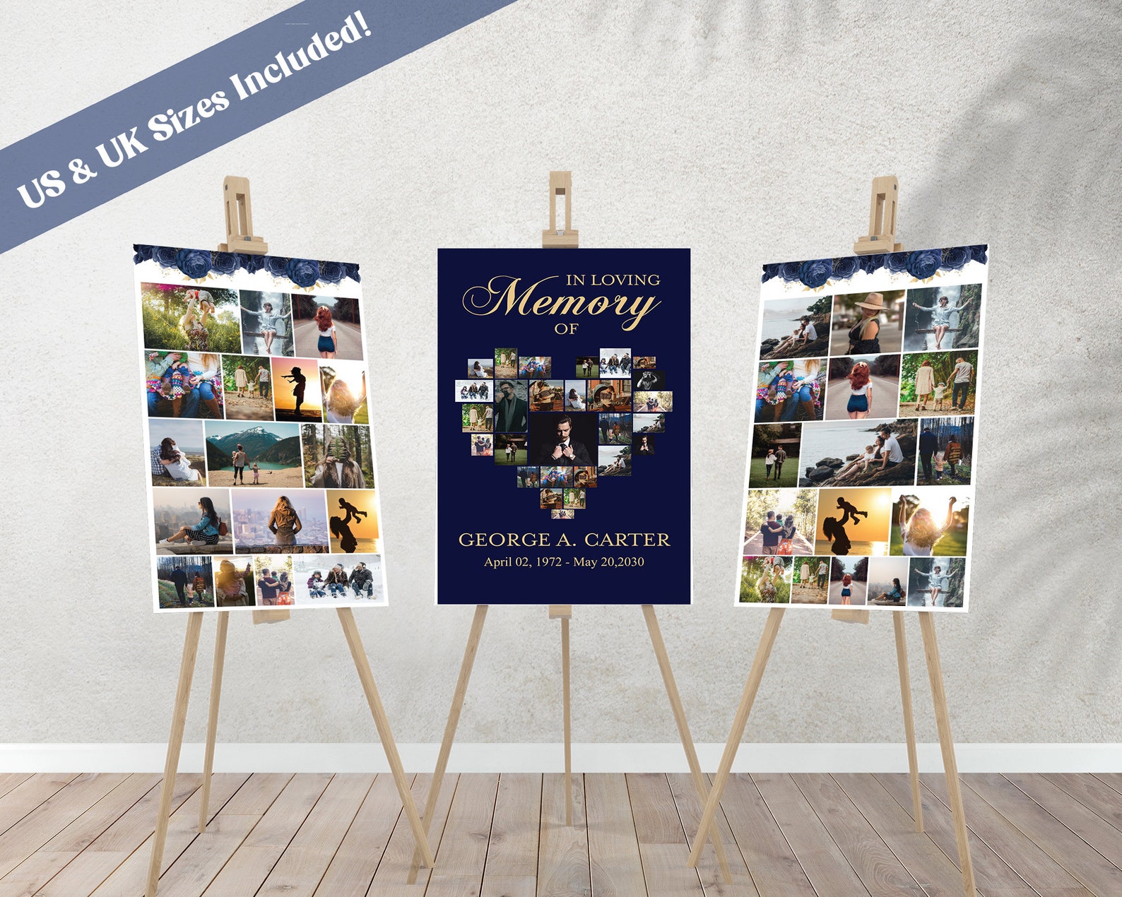 EDITABLE Funeral Poster Photo Display Set, Navy Blue in Loving Memory ...
