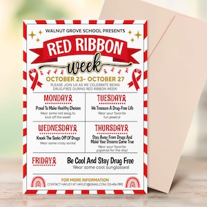 Red Ribbon Spirit Week Template, School Spirit Week Schedule, Red ...