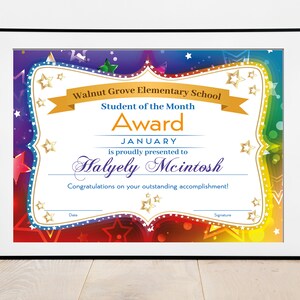 Student of the Month Certificate Template, Colorful Student of the Week ...