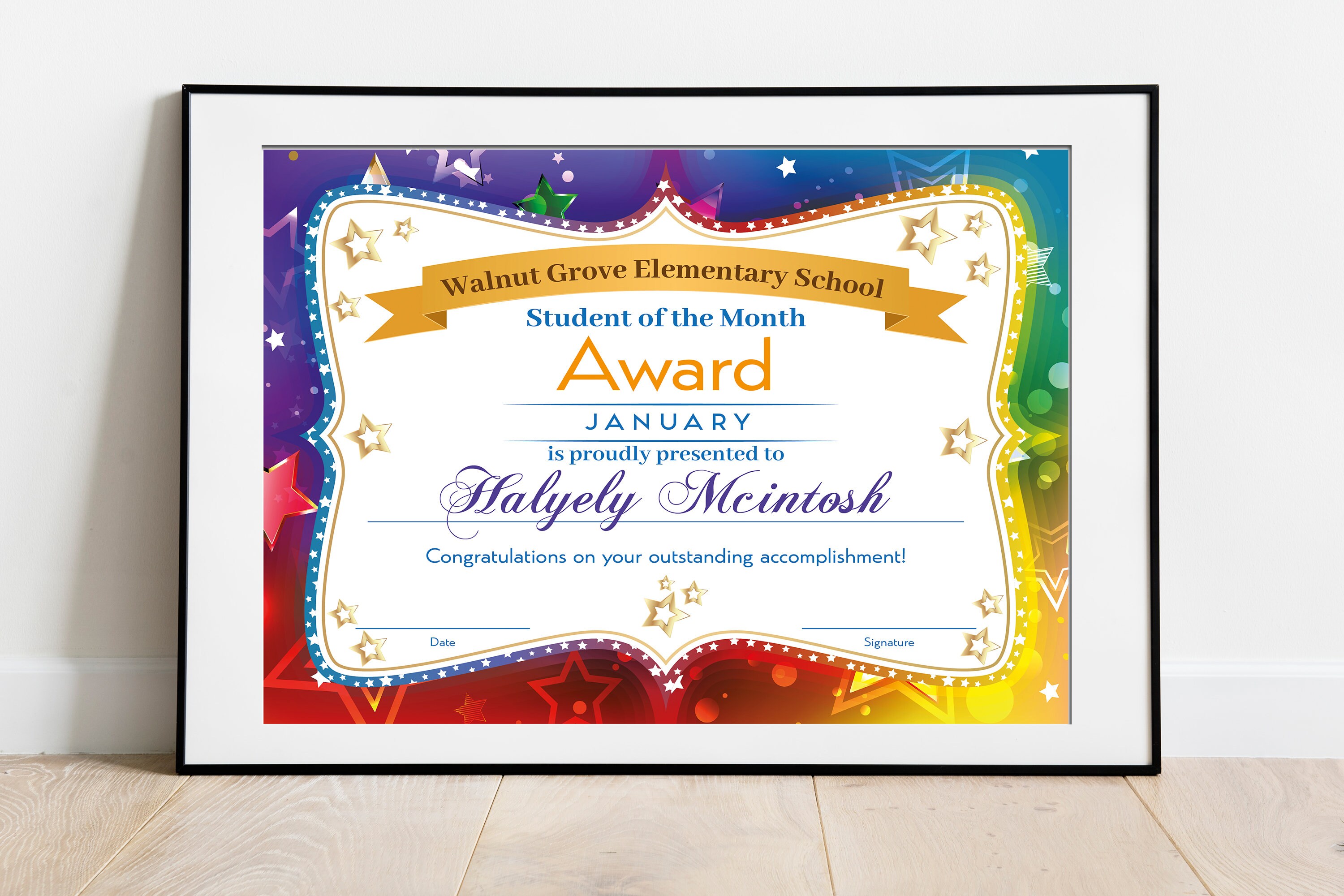 Student of the Month Certificate Template Colorful Student of - Etsy