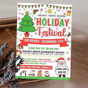 Editable Holiday Festival Flyer Template, PTO PTA Christmas Event, Xmas ...