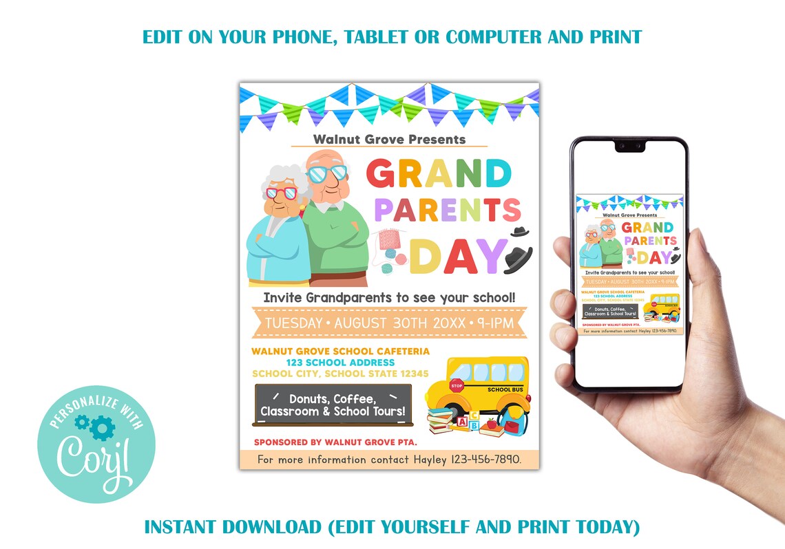 EDITABLE Grandparents Day Invite Template, Family School Printable ...