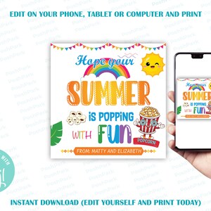 Editable Summer Gift Tag, Hope Your Summer is Popping With Fun Gift ...