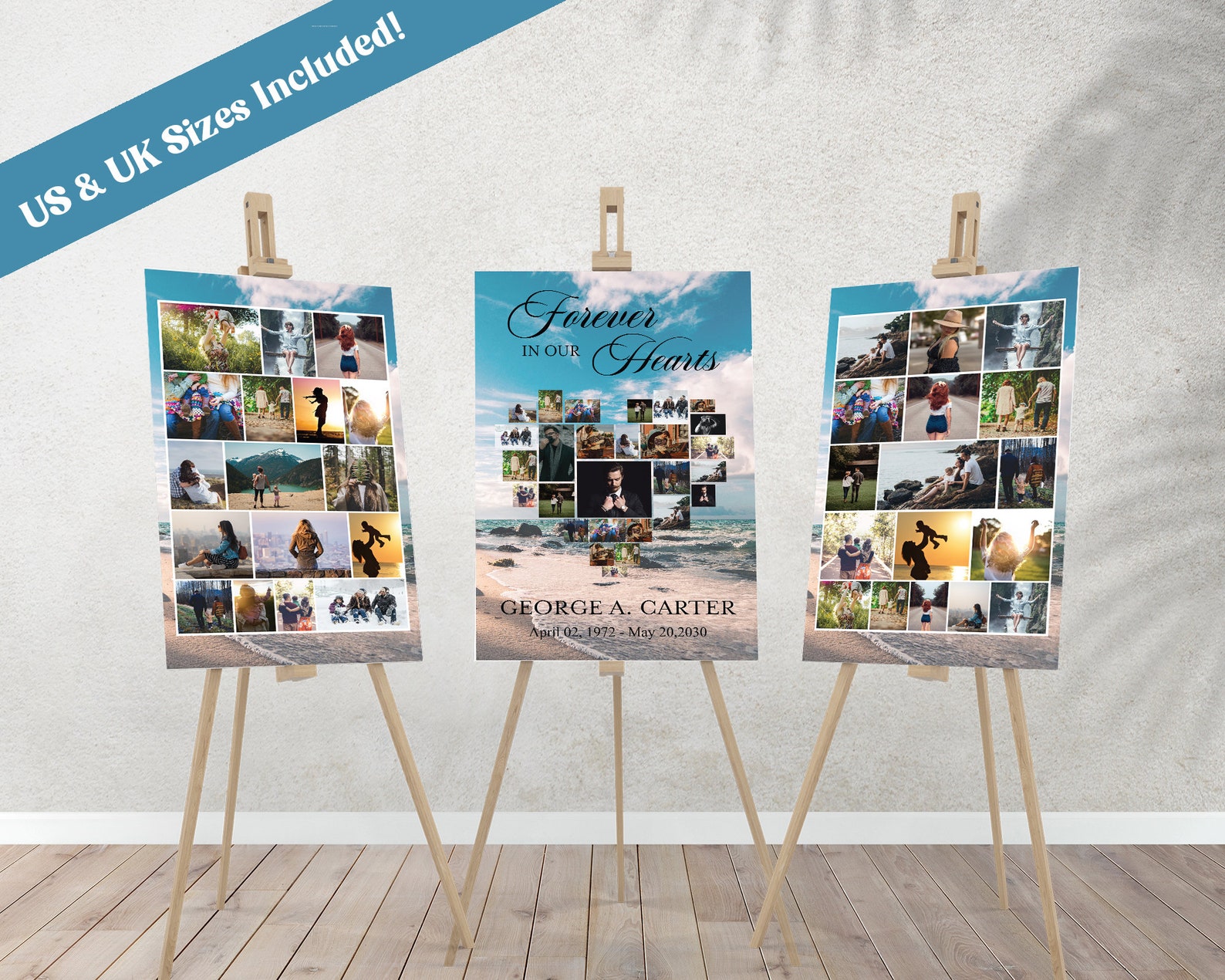 EDITABLE Funeral Poster Photo Display Set Blue Ocean Funeral - Etsy
