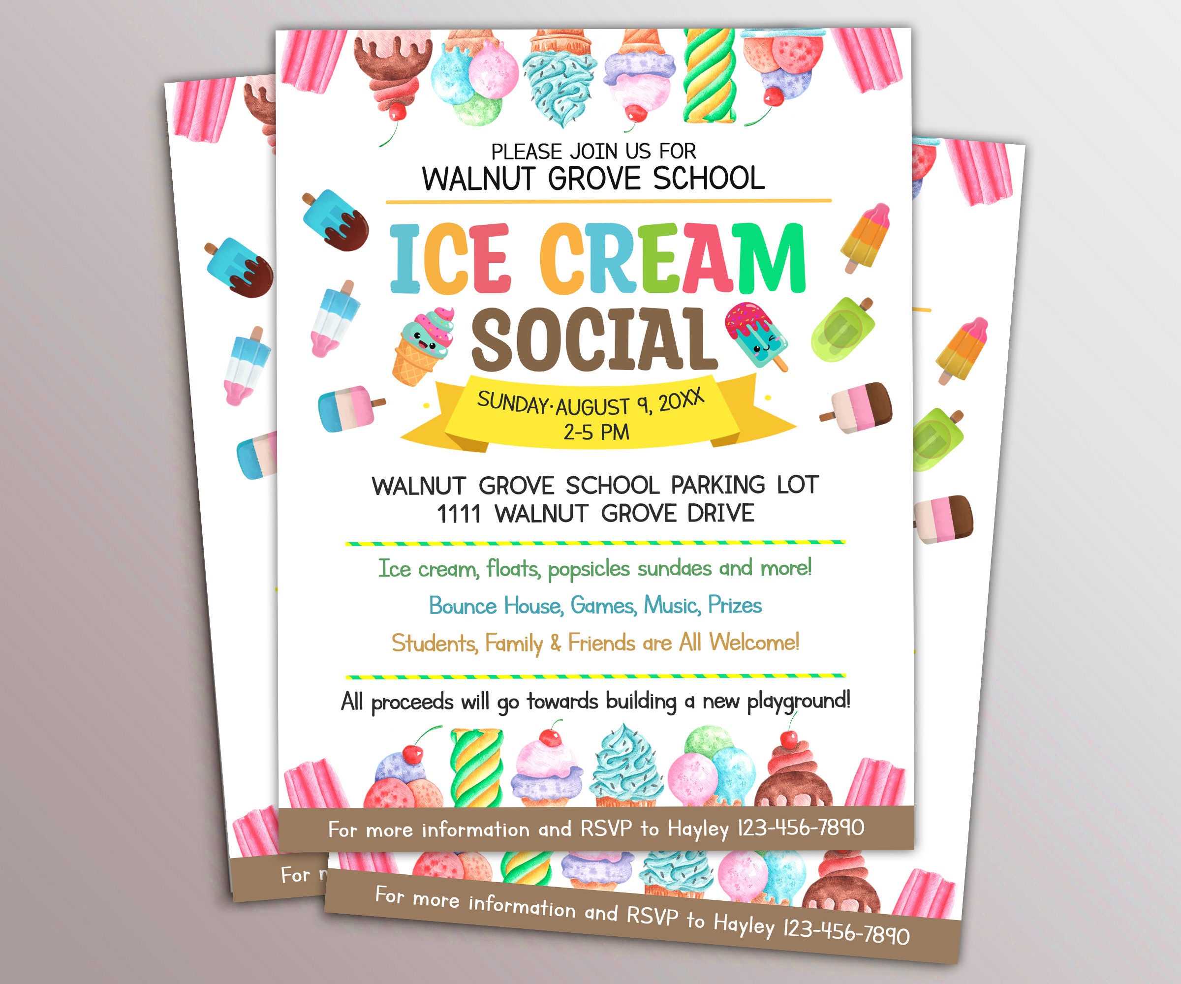 EDITABLE Ice Cream Social Flyer, Summer Ice Cream Party, Watercolor ...