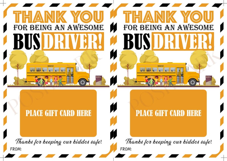 Bus Driver Thank You Card, Bus Driver Gift Card Holder, Bus Driver ...