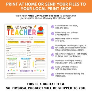 Editable All About My Teacher | Get to Know the Teacher Questionnaire ...