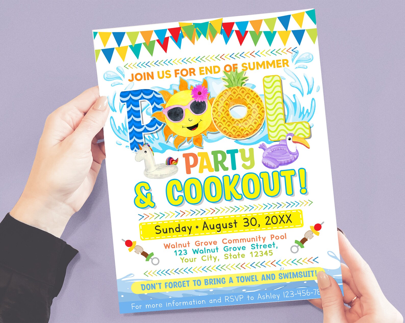 End of Summer Pool Party Invitation, Back to School Pool Party ...