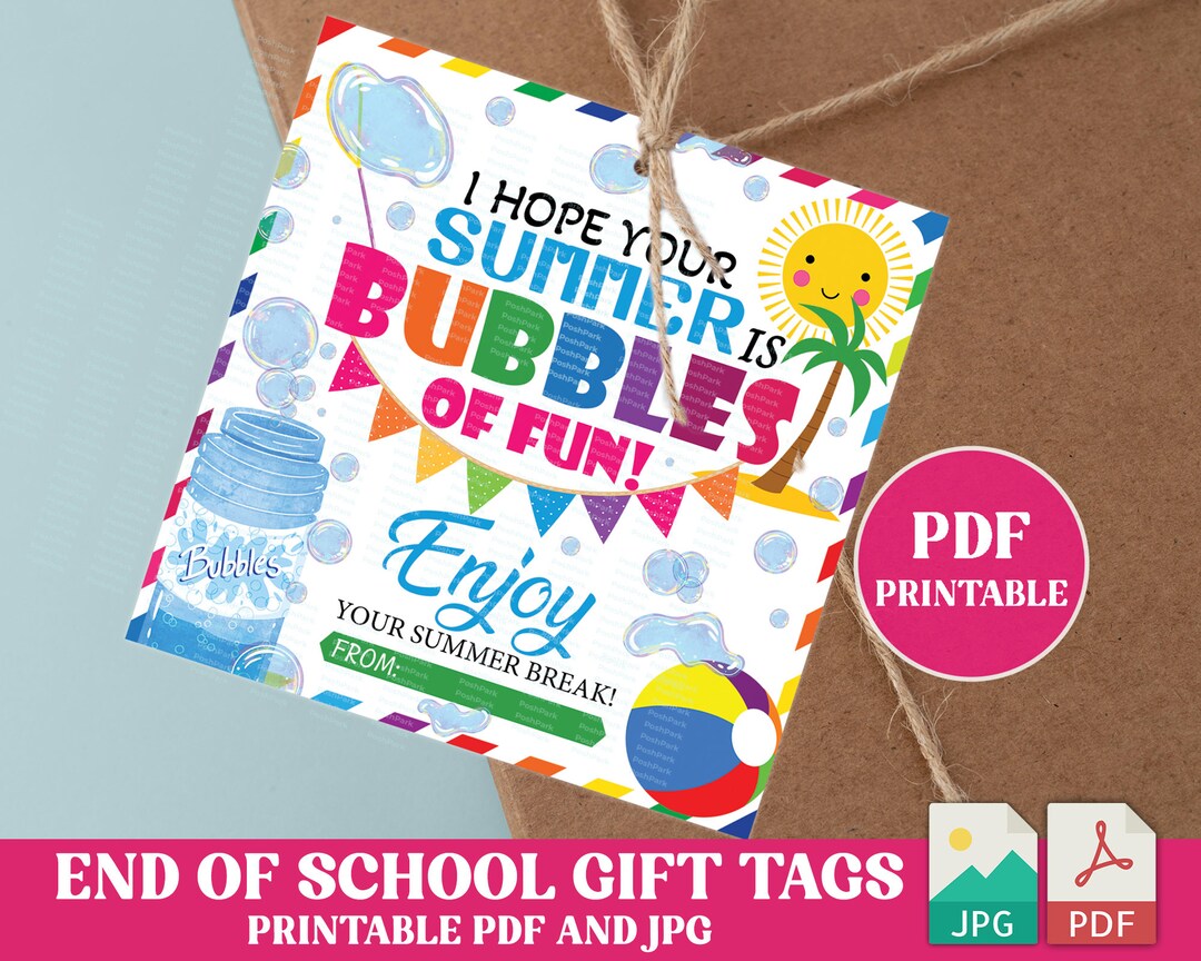 Printable PDF Bubbles of Fun Summer Tag, End of School Year Tags - Etsy