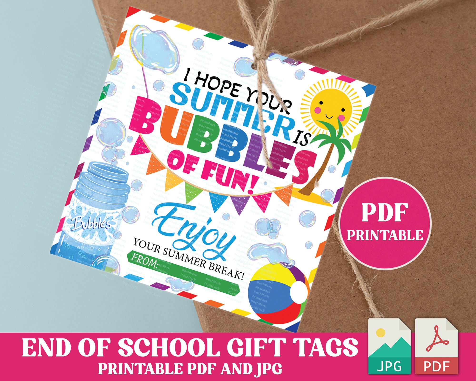 Printable PDF Bubbles of Fun Summer Tag End of School Year - Etsy