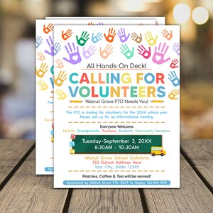 Editable Volunteer Recruitment Flyer, School Volunteer Fundraiser Event ...