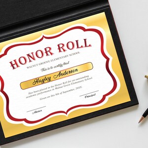 Customizable Honor Roll Award Certificate Beige and Blue Bundle Set of ...