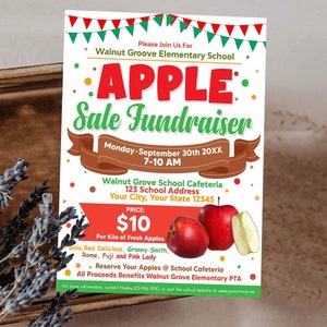 Editable Apple Sale Fundraiser Flyer Template, School Church ...