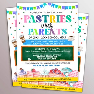 Editable Pastries With Parents Flyer, PTA PTO Printable Flyer, School ...