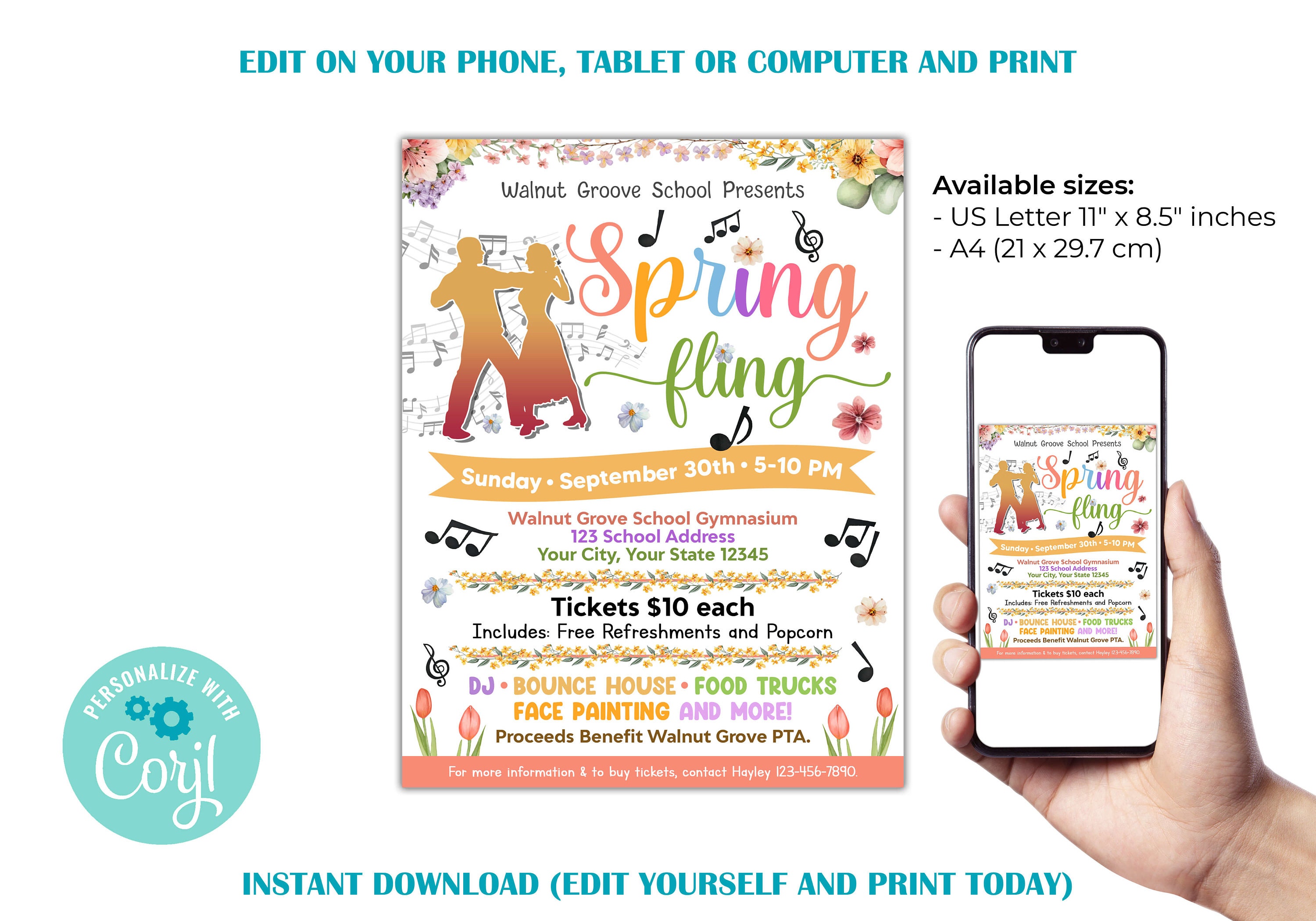 Editable Spring Fling Flyer, PTO PTA School Dance Flyer, Easter Party ...