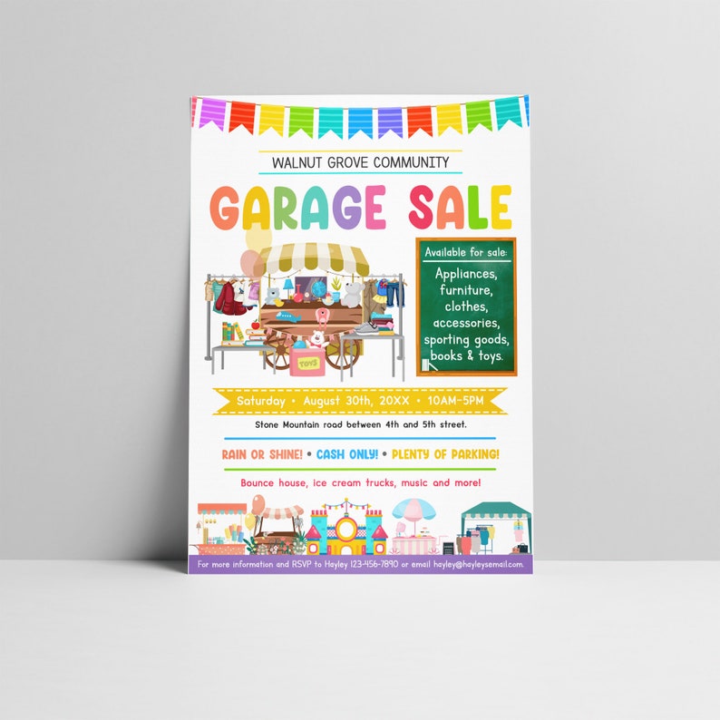 EDITABLE Garage Sale Flyer Template, Neighborhood Yard Sale Template ...