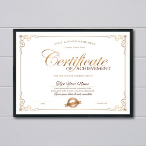 Custom Certificate of Achievement Template, Gold DIY Award Certificate ...