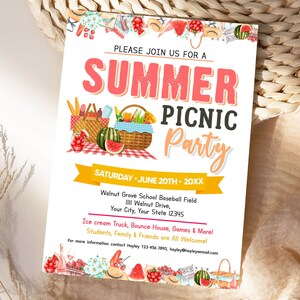Editable Summer Picnic Party Invitation, School Summer Picnic Invite ...