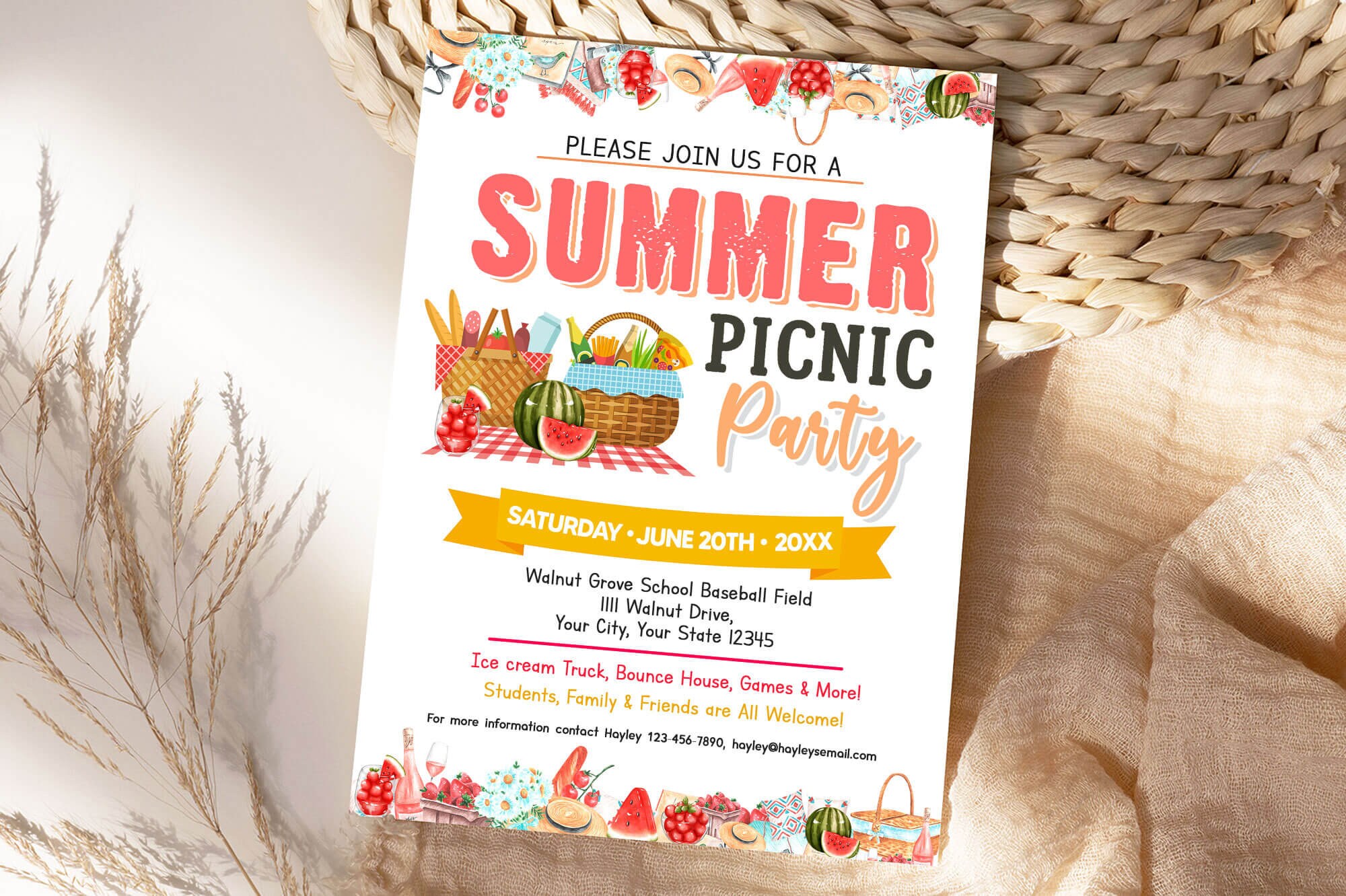 Editable Summer Picnic Party Invitation, School Summer Picnic Invite ...