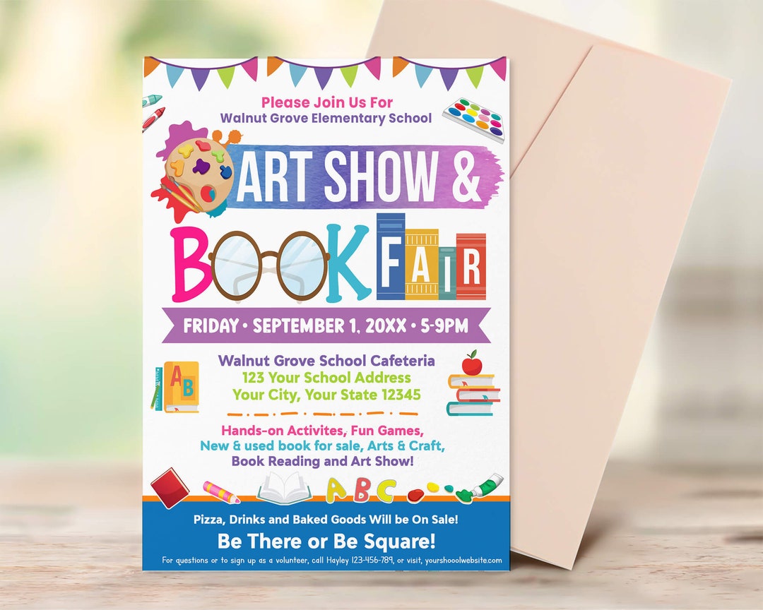 Editable Art Show and Book Fair Flyer, PTO PTA School Flyer, Art and Book Sale, Book Reading ...