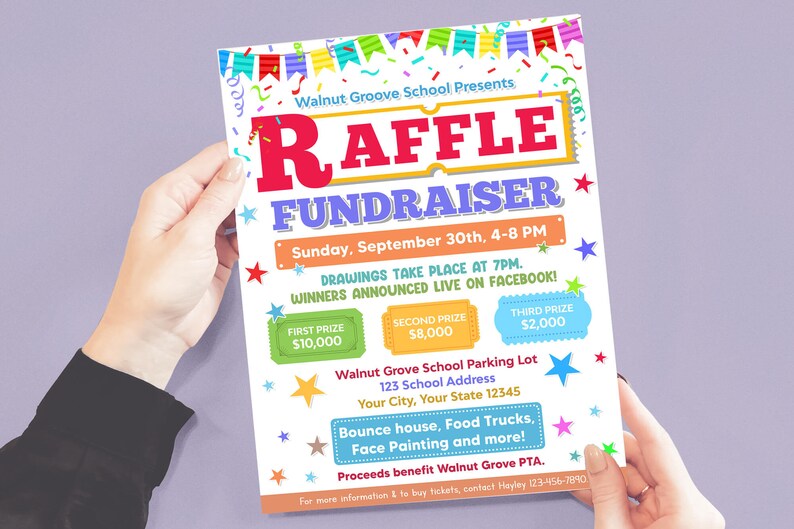 Editable Raffle Fundraiser Flyer, School Pto Pta Church Fundraiser ...