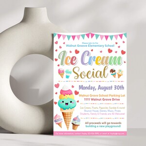 Ice Cream Social Invitation Template, Summer Ice Cream Themed Social ...