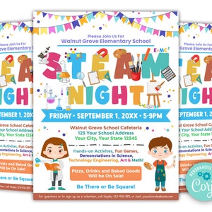 Editable STEAM Night Flyer, PTO PTA School Flyer, Science Tech ...