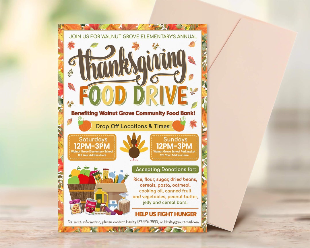 Thanksgiving Food Drive Flyer, Autumn Food Drive, Fall Food Drive Flyer ...