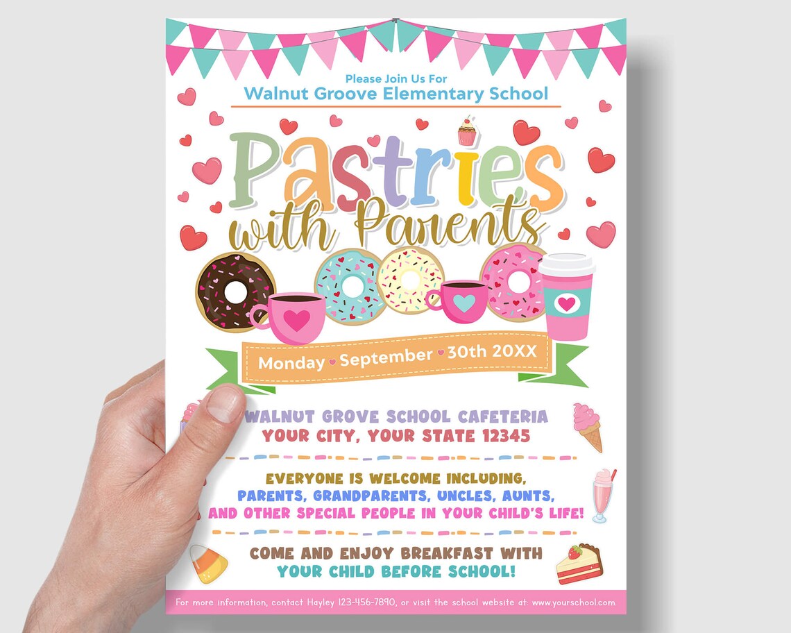 Editable Pastries With Parents Flyer, Parent Appreciation Open House ...