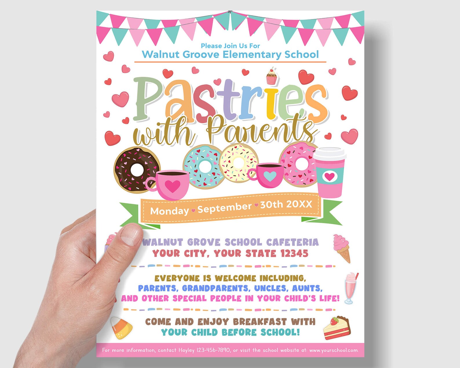 Editable Pastries With Parents Flyer, Parent Appreciation Open House ...