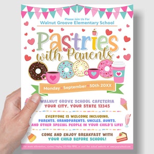 Editable Pastries With Parents Flyer, Parent Appreciation Open House ...