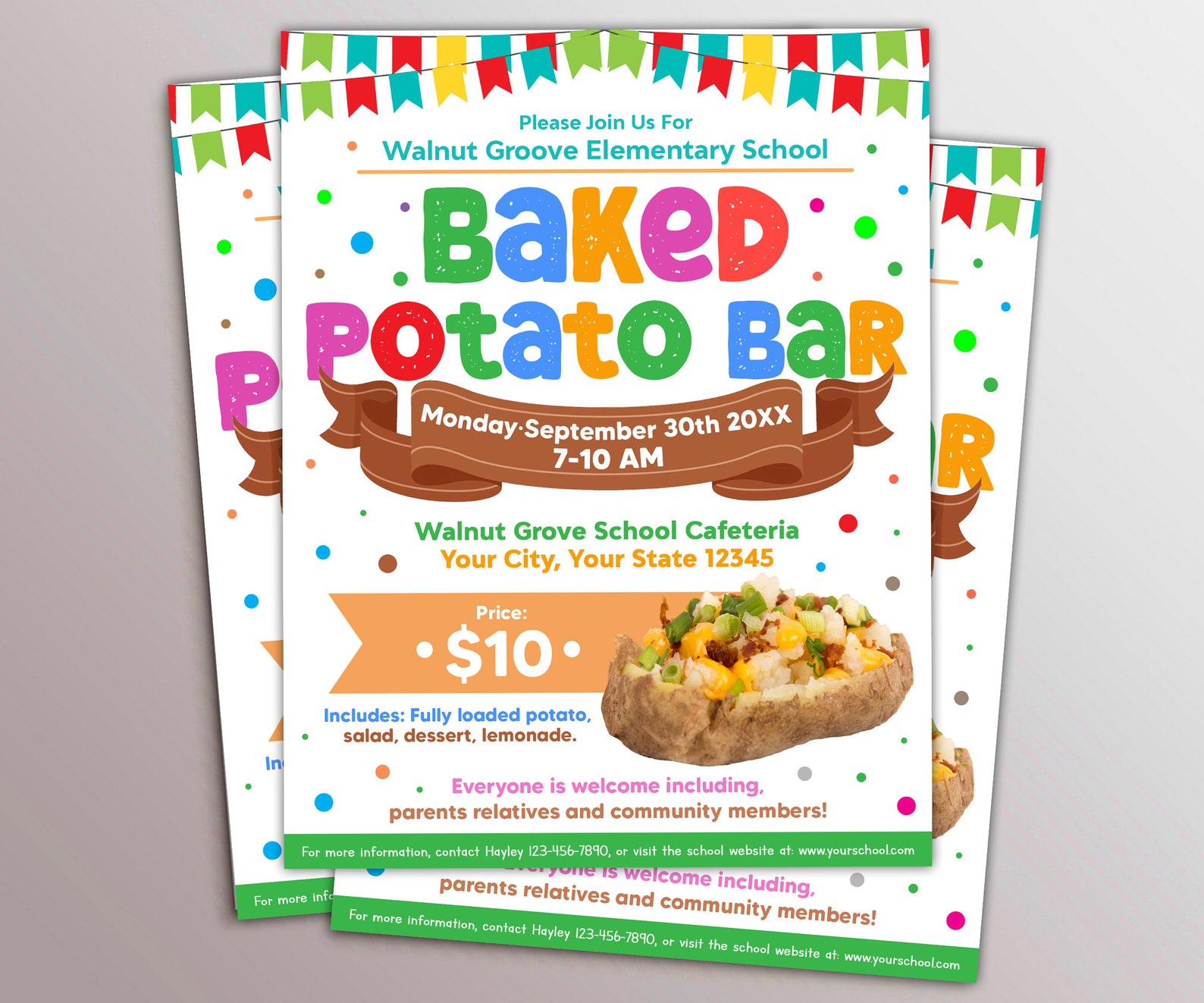 Editable Baked Potato Bar Flyer, PTA PTO Fundraiser Flyer, School ...