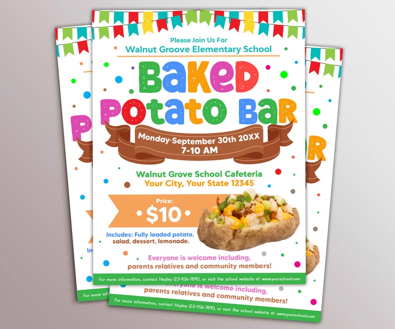 Editable Baked Potato Bar Flyer, PTA PTO Fundraiser Flyer, School ...