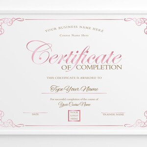 Editable Certificate of Completion Template, Rose Gold Training Course ...