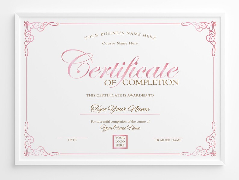 Editable Certificate of Completion Template Rose Gold - Etsy