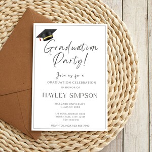 Minimalist Graduation Party Invitation, Grad Party Invitation for High ...