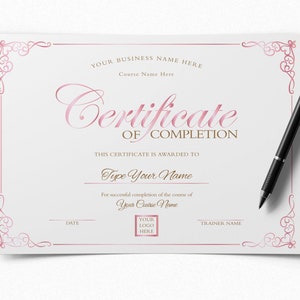 Editable Certificate of Completion Template, Rose Gold Training Course ...