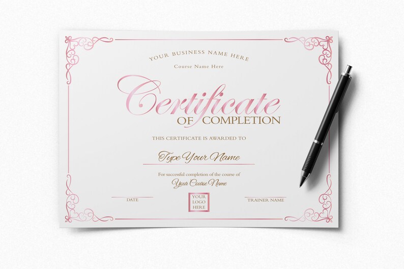 Editable Certificate of Completion Template Rose Gold - Etsy