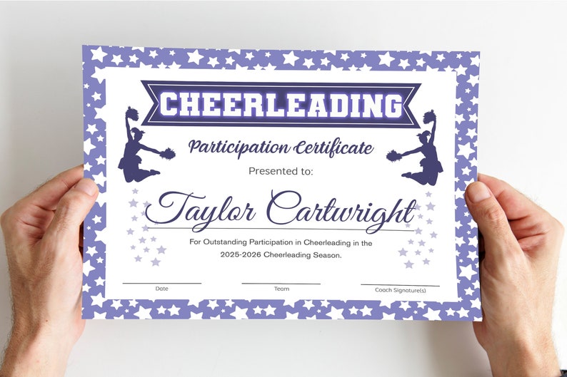 EDITABLE Cheerleading Certificate Template Purple DIY - Etsy
