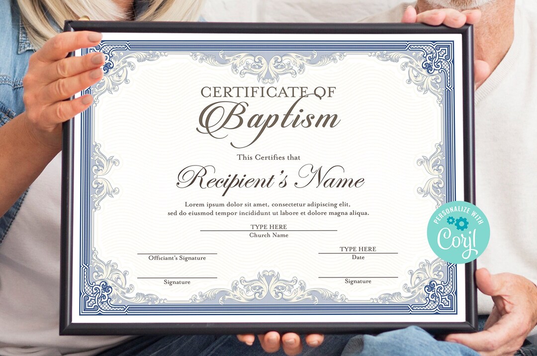 Editable Certificate of Baptism, Blue DIY Baptism Template ...