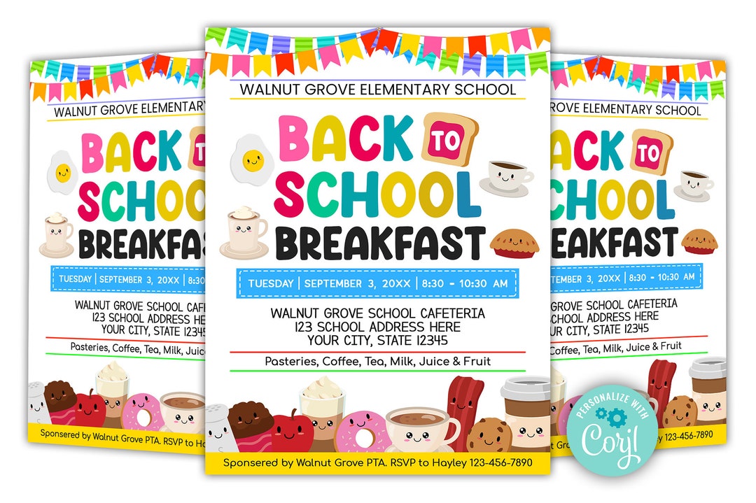 EDITABLE Back to School Breakfast Flyer Template, PTO PTA Fundraiser ...