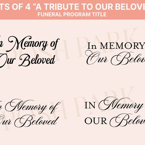 Sets of 4 Funeral Program Word Art Titles, in Memory of Our Beloved ...