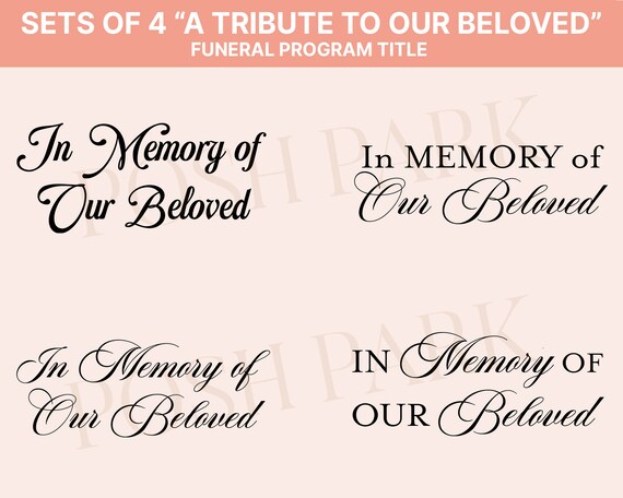Sets of 4 Funeral Program Word Art Titles, In Memory of Our Beloved ...