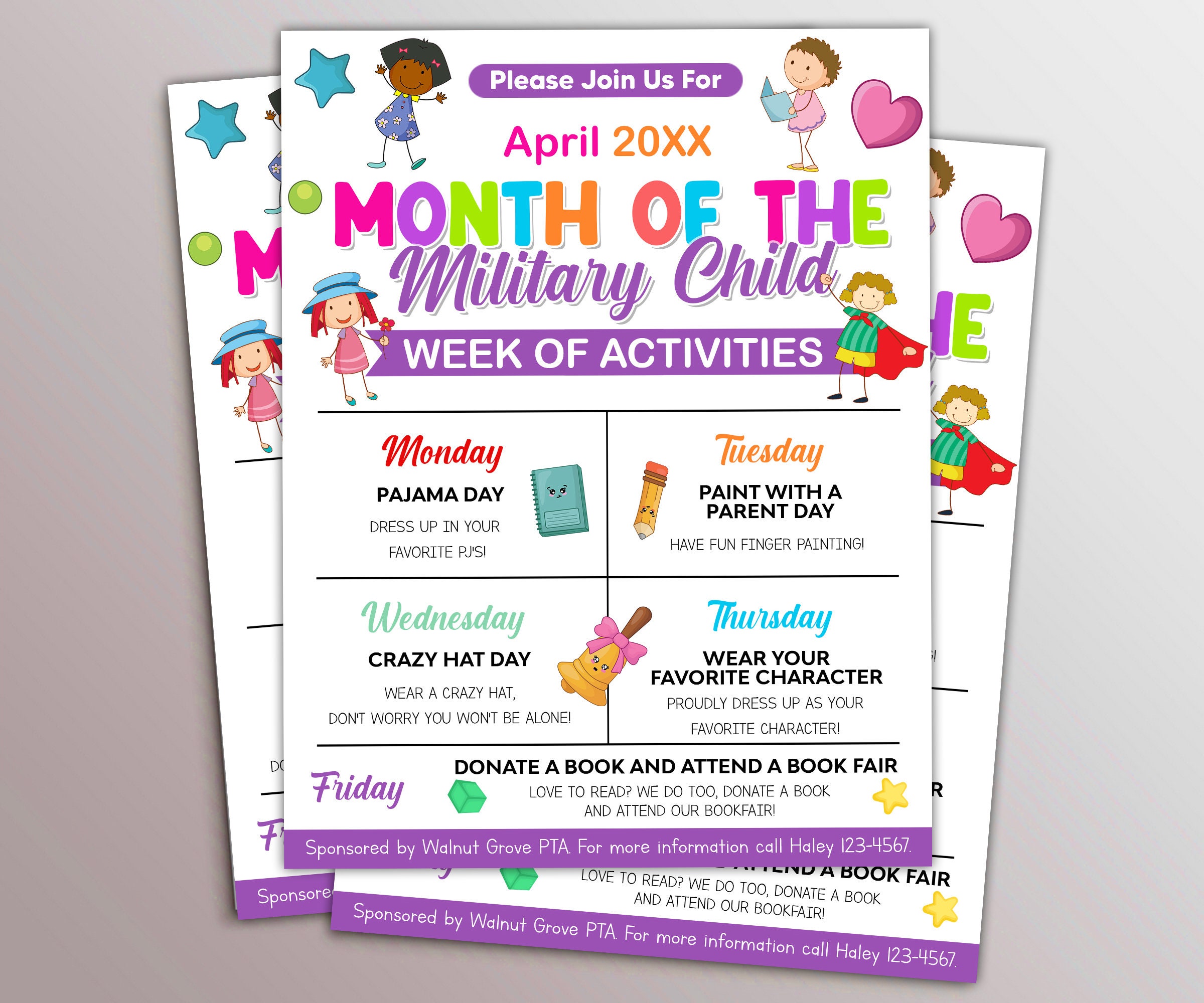 Editable Month of Military Child Week of Activities Flyer, PTO PTA ...