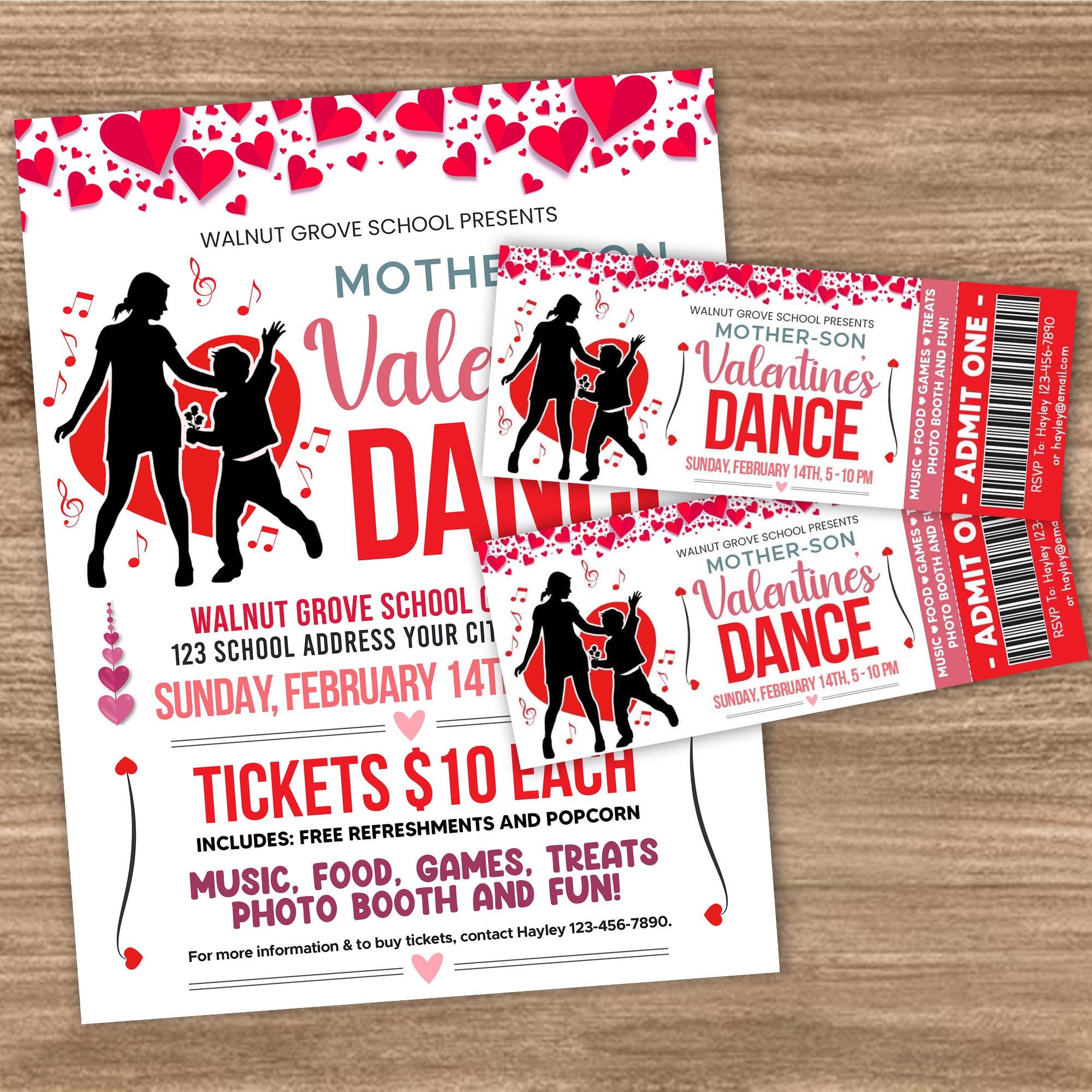 DIY Mother and Son Valentine's Day Dance Ticket and Flyer Bundle ...