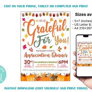 Editable Fall Appreciation Invitation Template, Grateful for You ...