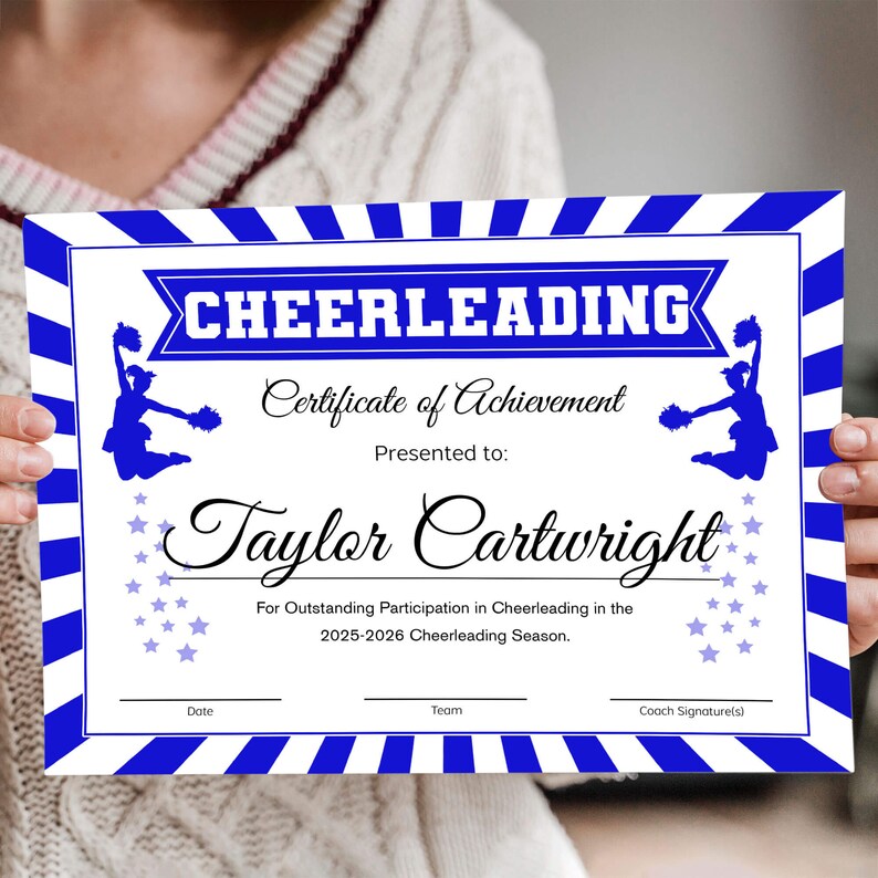 Cheerleader Certificate, Sports Award, Editable Cheer Certificates ...