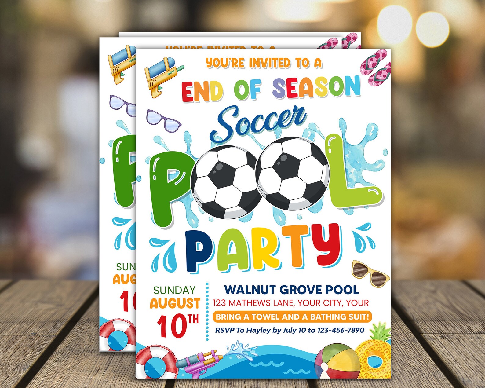 Editable End of Season Soccer Pool Party, Sports Pool Party Invite ...